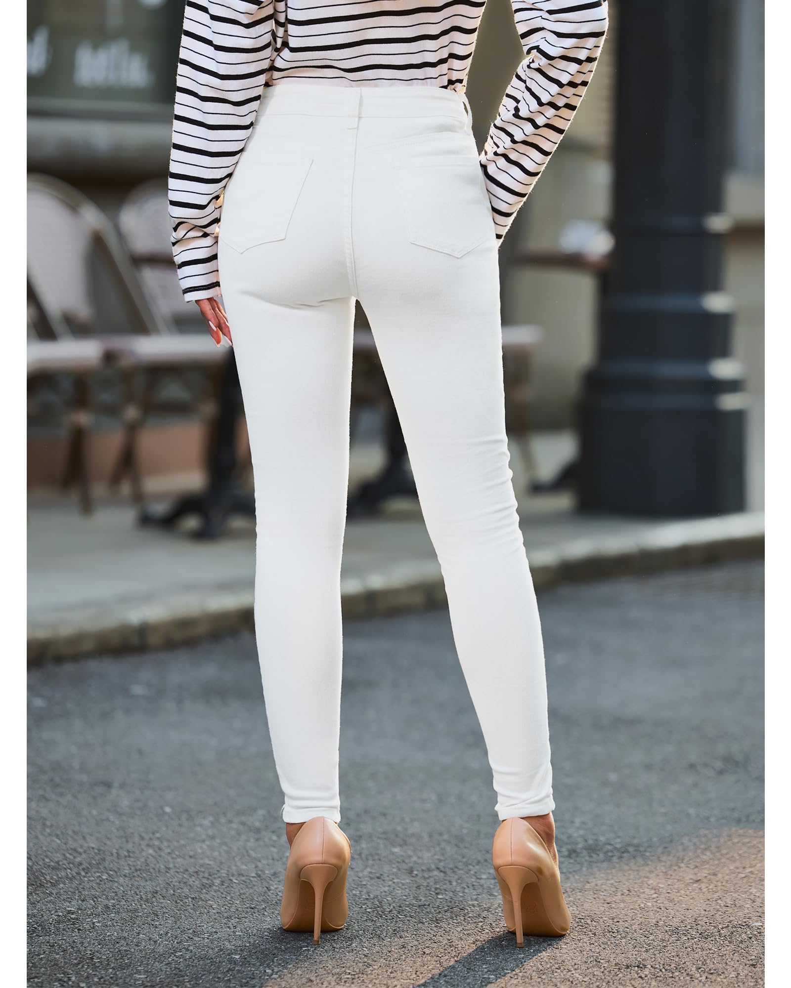 GRAPENT Womens Pants - Slim Fit Denim Leggings, Western Outfit, Skinny Jeans, Off White, XXL/22