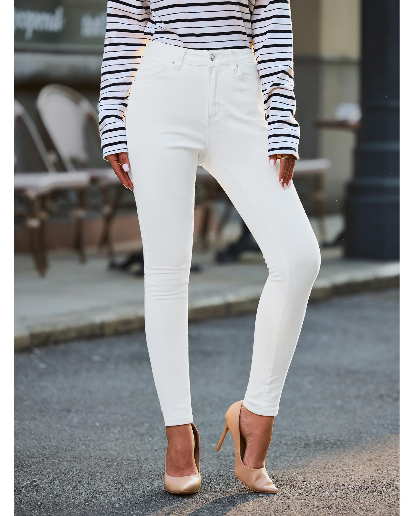 GRAPENT Womens Pants - Slim Fit Denim Leggings, Western Outfit, Skinny Jeans, Off White, XXL/22