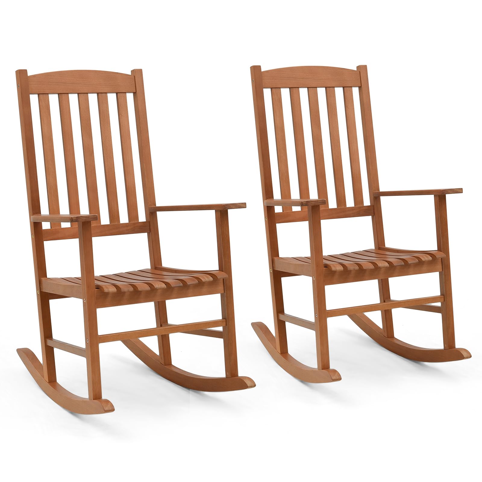 Giantex Wood Outdoor Rocking Chair - Eucalyptus Rocker Chair with Stable & Safe Rocking Base, High Backrest, Slatted Patio Rocker for Garden, Poolside, Courtyard Outdoor Rockers, Porch Rocker Set of 2