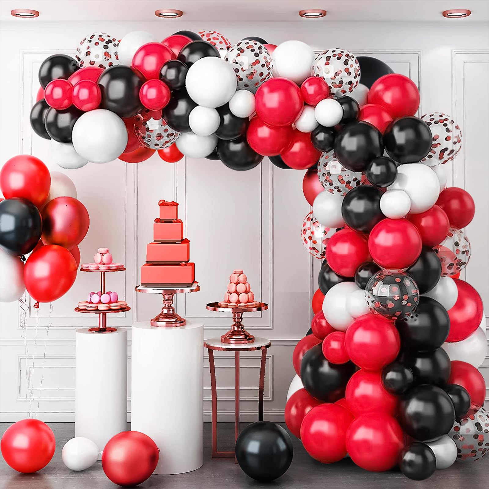 YOYOWY 133 pcs Red Black and White Latex Balloons, Black Red Confetti Balloons Garland Arch Kit for Birthday Baby Shower Party Wedding New Year Decorations
