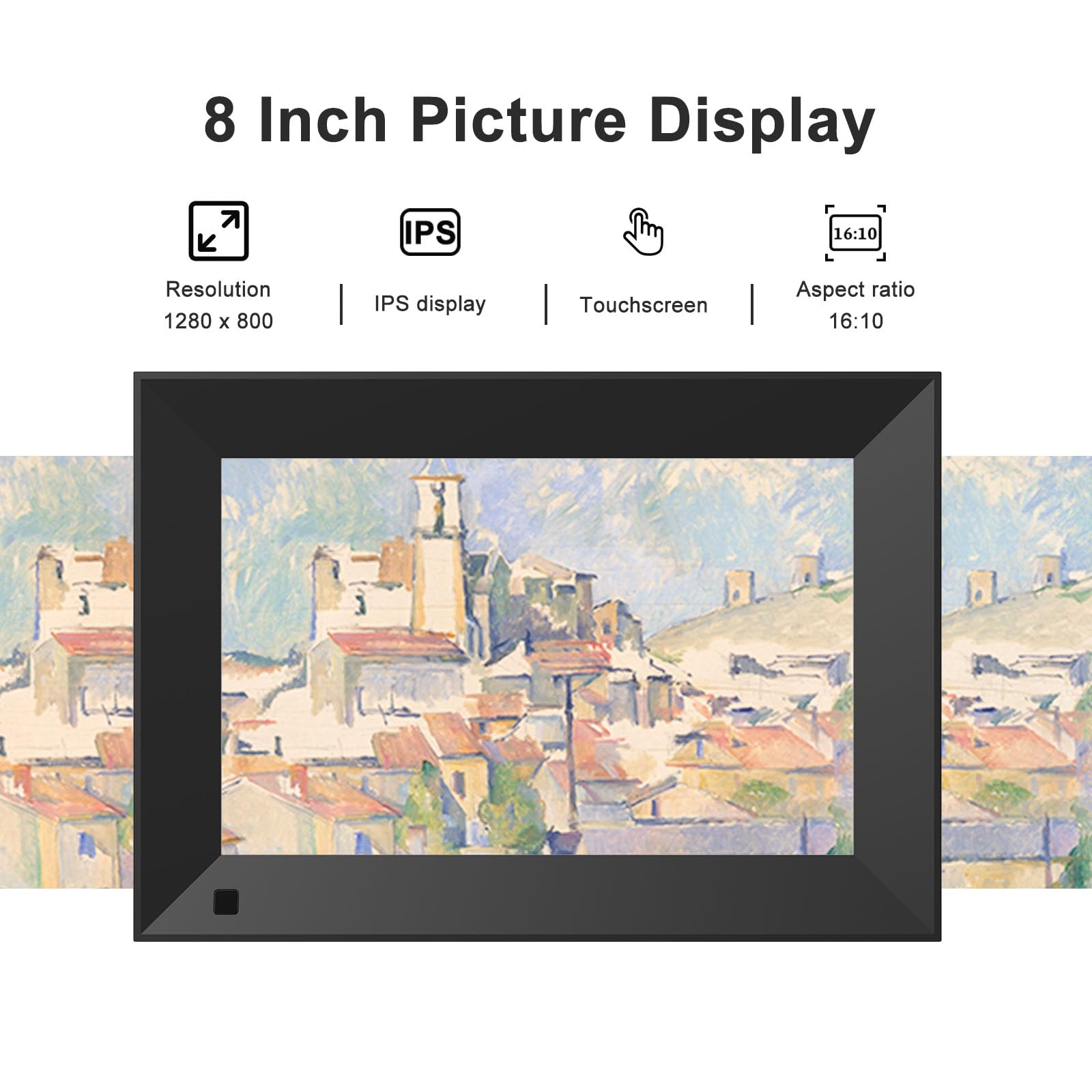 Arktronic Digital Picture Frame WiFi 8 Inch Smart Digital Photo Frame with 1280x800 HD IPS Touch Screen, Auto-Rotate and Slideshow, Easy Setup to Share Moments Via APP from Anywhere Anytime