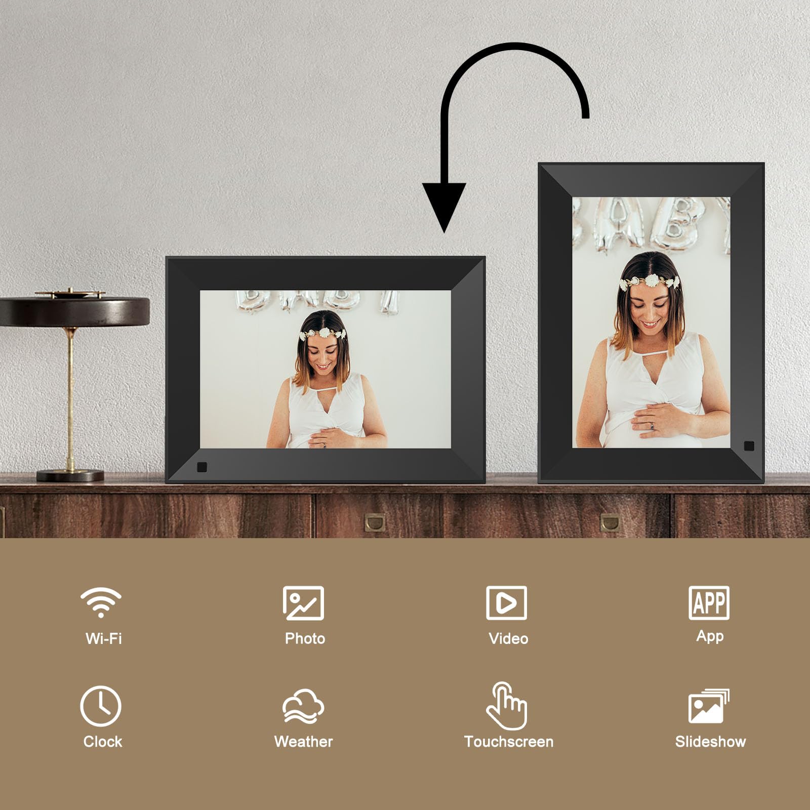 Arktronic Digital Picture Frame WiFi 8 Inch Smart Digital Photo Frame with 1280x800 HD IPS Touch Screen, Auto-Rotate and Slideshow, Easy Setup to Share Moments Via APP from Anywhere Anytime
