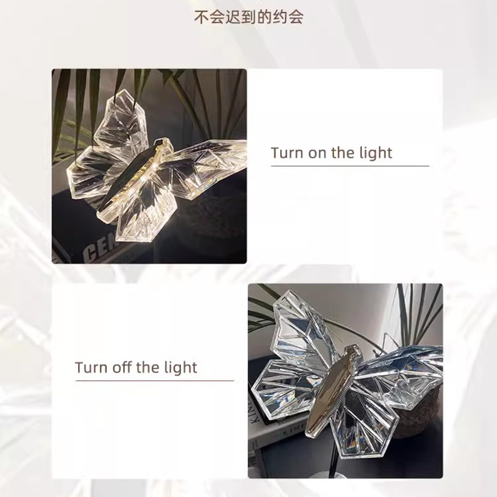 GRFIT Bedside Night Stand Lamp Butterfly Crystal Table Lamp Decorative Night Lamp USB Plug-in Dimmable Bedroom Bedside Desktop Arrangement Acrylic Desk Lamp (Color : B)