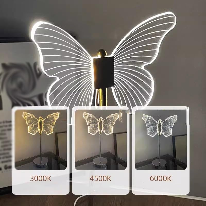 GRFIT Bedside Night Stand Lamp Butterfly Crystal Table Lamp Decorative Night Lamp USB Plug-in Dimmable Bedroom Bedside Desktop Arrangement Acrylic Desk Lamp (Color : B)
