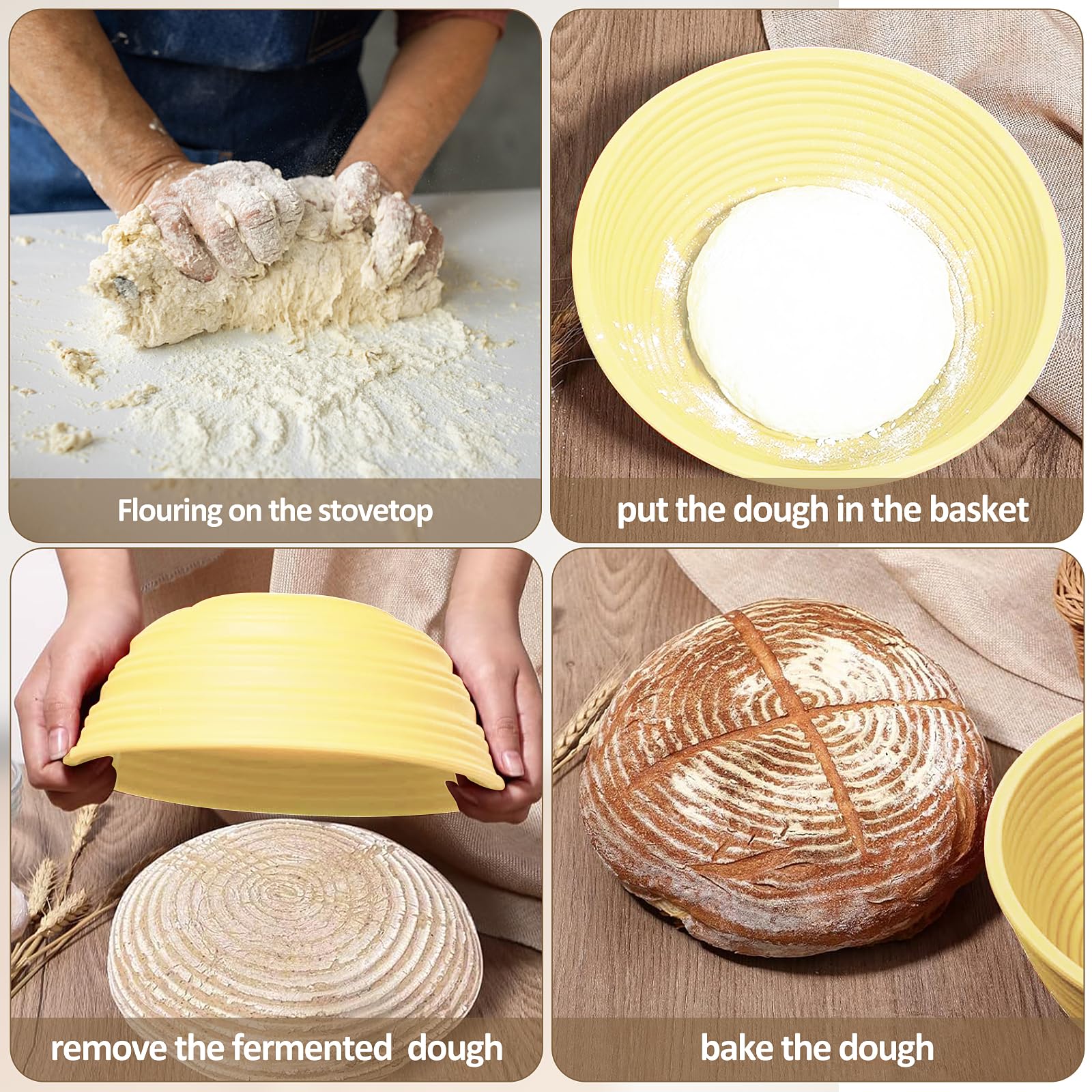 YCQQPRO Silicone Banneton Bread Proofing Basket for Sourdough, 9" & 10" Sourdough Bread Baking Supplies, Sourdough Starter Kit, Bread Making Supplies Tools, Bread Baskets Set (Round & Oval)