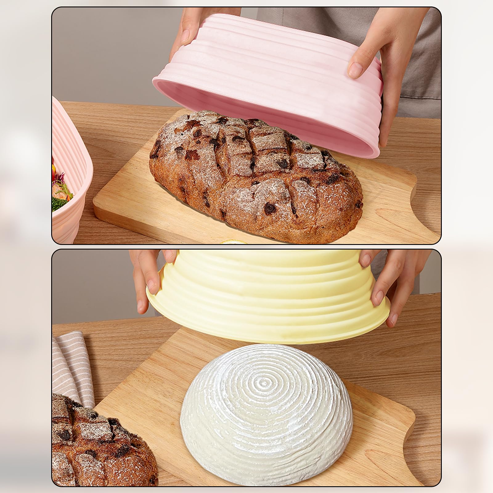 YCQQPRO Silicone Banneton Bread Proofing Basket for Sourdough, 9" & 10" Sourdough Bread Baking Supplies, Sourdough Starter Kit, Bread Making Supplies Tools, Bread Baskets Set (Round & Oval)