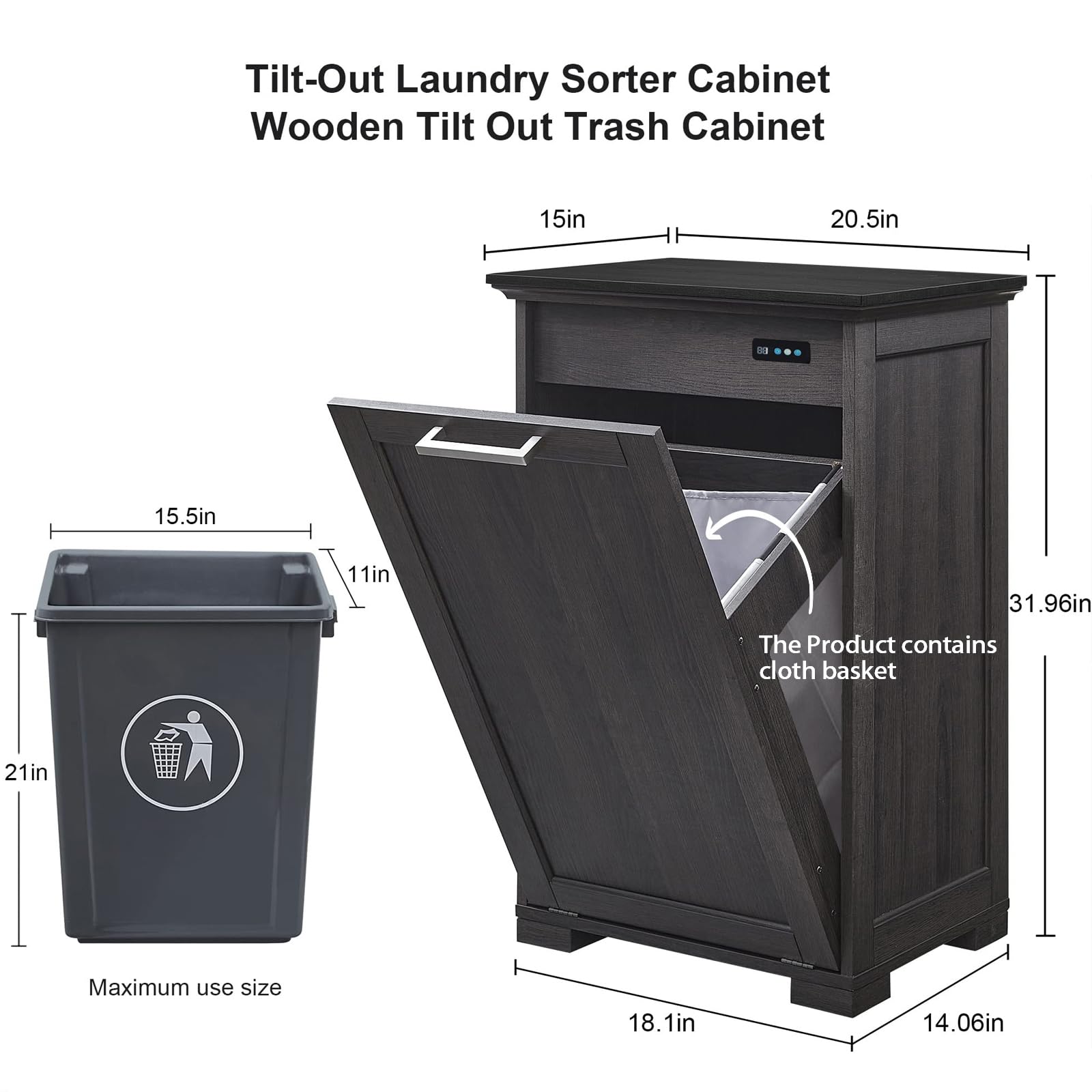 UpWiew Tilt Out Trash Cabinet Wooden, Single Door 10 Gallons, Espresso Finish+Black Top Panel
