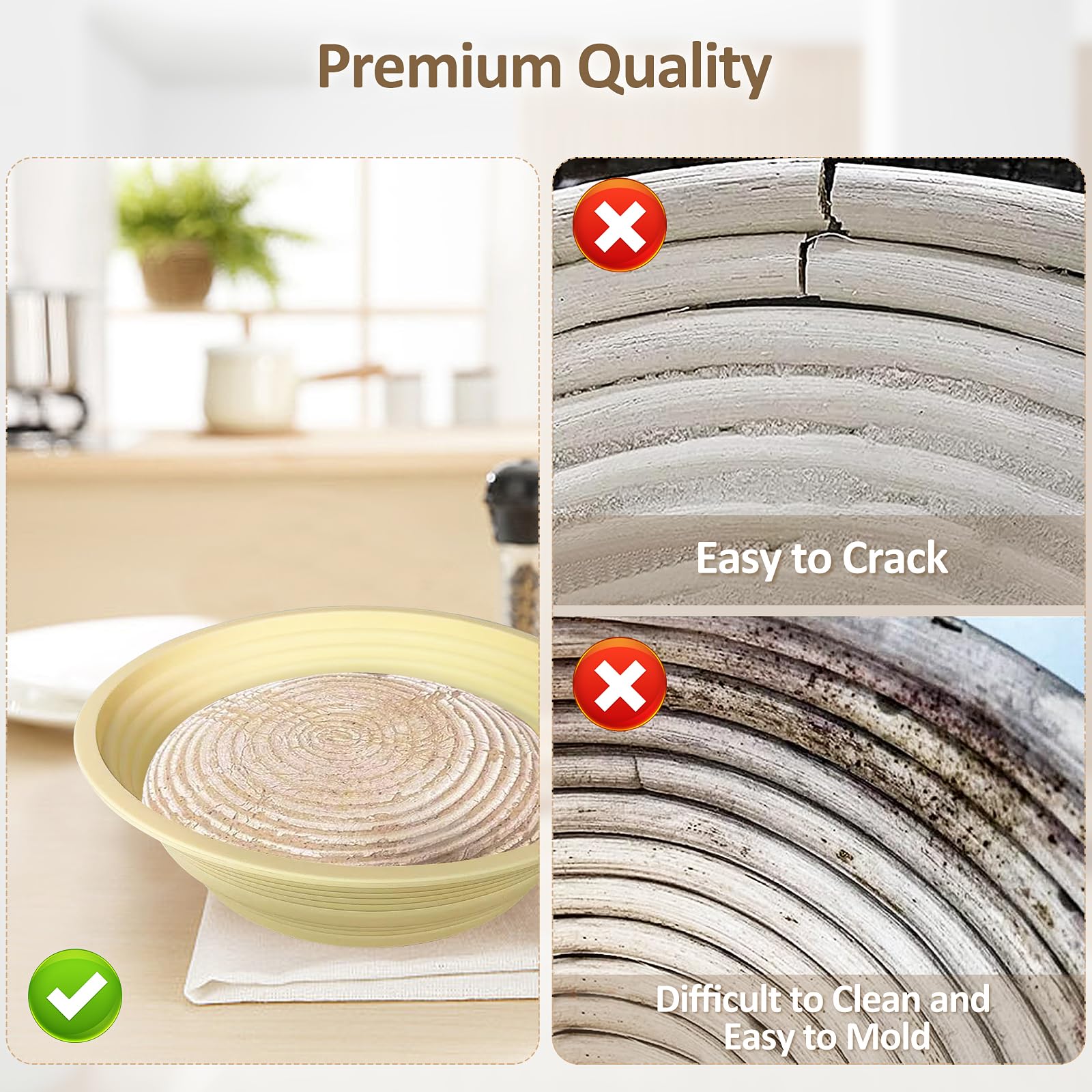 TMYIOYC Silicone Sourdough Bread Baking Supplies, 10 inch Oval & 9 inch Round Sour Dough Starter Kit, Foldable Banneton Bread Proofing Basket, Set of 2 Proofing Bowls for Sourdough Bread Baskets