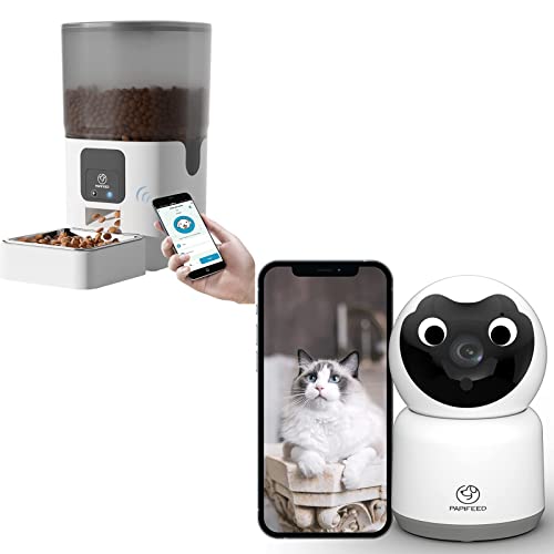 PAPIFEED Automatic Cat Feeder(2.4G WiFi APP Control 6L) & Pet Camera with Phone App(2.4G/5GHz WiFi Two-Way Audio Night Vision)