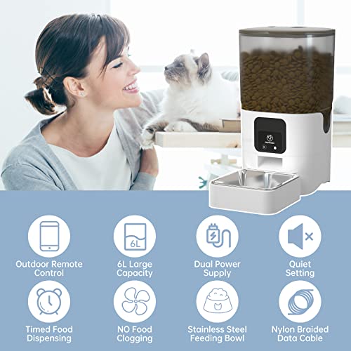 PAPIFEED Automatic Cat Feeder(2.4G WiFi APP Control 6L) & Pet Camera with Phone App(2.4G/5GHz WiFi Two-Way Audio Night Vision)