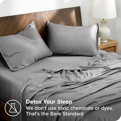 Bare Home Lyocell Tencel Sheet Set - Twin Size - 3 Piece Set - Derived from Eucalyptus - All-Season - Ultra Soft - Deep Pocket (Twin, Light Grey)