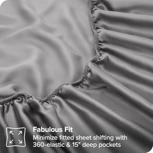 Bare Home Lyocell Tencel Sheet Set - Twin Size - 3 Piece Set - Derived from Eucalyptus - All-Season - Ultra Soft - Deep Pocket (Twin, Light Grey)