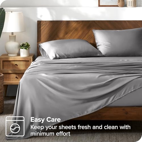 Bare Home Lyocell Tencel Sheet Set - Twin Size - 3 Piece Set - Derived from Eucalyptus - All-Season - Ultra Soft - Deep Pocket (Twin, Light Grey)