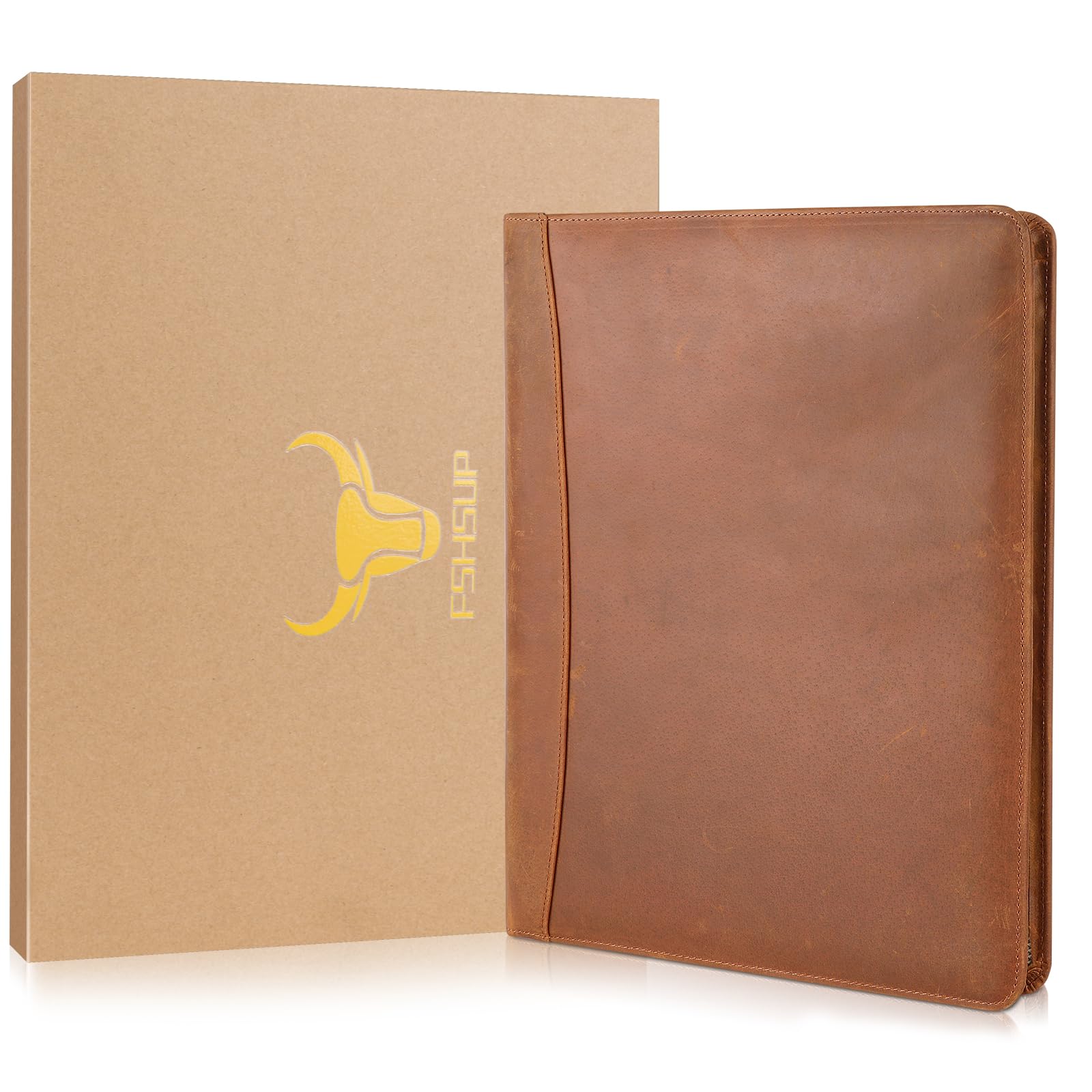 Full Grain Leather Portfolio Binder, Padfolio Business Resume Legal Pad Notebook Binder for A4/Pad, Folio Leather Folder, Tablet Padfolio for iPad, Portfolio Organizer with Zipper for Women/Men