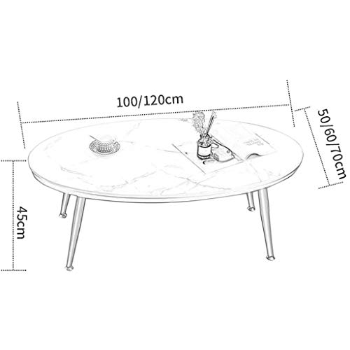 Oval Modern Coffee Table/Glamour Style for Living Room, White/Black Faux Marble, Coffee Table with Adjustable Foot Pad for Office Decoration (Black + White 120 * 60cm)