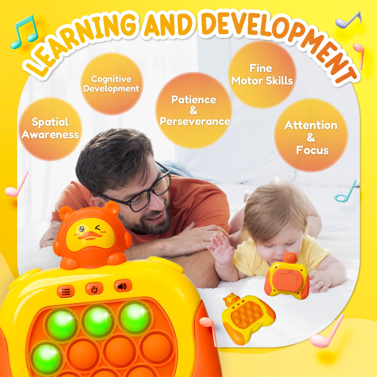 Marlo & Buzz Quick Push Toy with Popit Game Controller, Pop Fidget Animal with LED Electronic Popper - Improve Kids Reaction Speed and Reflexes, Fast Bubble Light Toy, Pocket Game