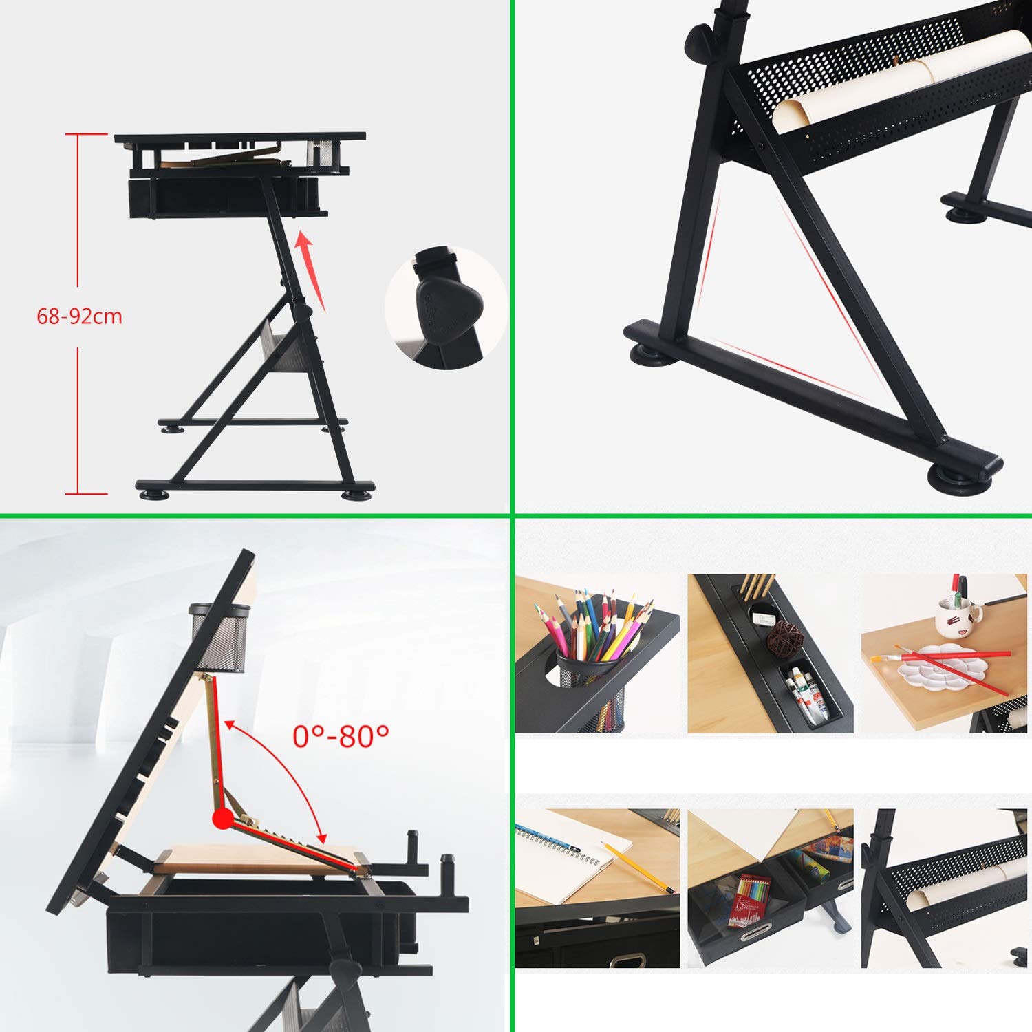 EESHHA Drawing Table Drafting Table with Storage, Height Adjustable Tiltable Art Desk, Maple Panel Drawing Desk, for Work Study Painting Craft Table