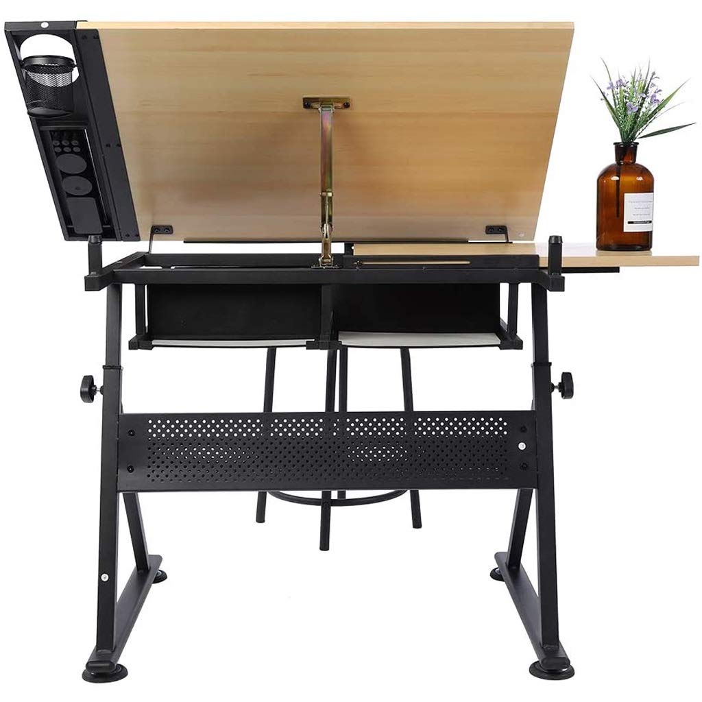 EESHHA Drawing Table Drafting Table with Storage, Height Adjustable Tiltable Art Desk, Maple Panel Drawing Desk, for Work Study Painting Craft Table