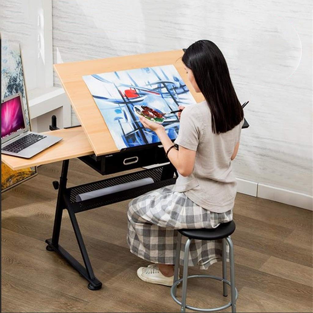 EESHHA Drawing Table Drafting Table with Storage, Height Adjustable Tiltable Art Desk, Maple Panel Drawing Desk, for Work Study Painting Craft Table