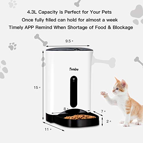 Giantex Automatic Pet Feeder Food Dispenser for Dogs, Cats, 4.3L Large Capacity, Wi-Fi Enabled App for iPhone and Android, Distribution Alarms, Portion Control, Timer Programmable, Up to 4 Meals A Day