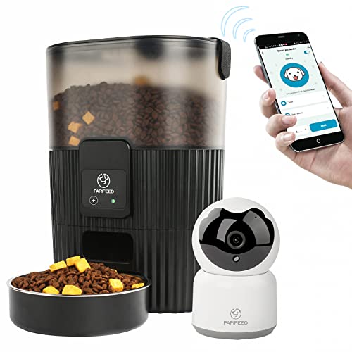 PAPIFEED Pet Security Camera ( Night Vision - 5GHz Version ) & 3.5L Automatic Cat Feeder with APP Control ( Black )
