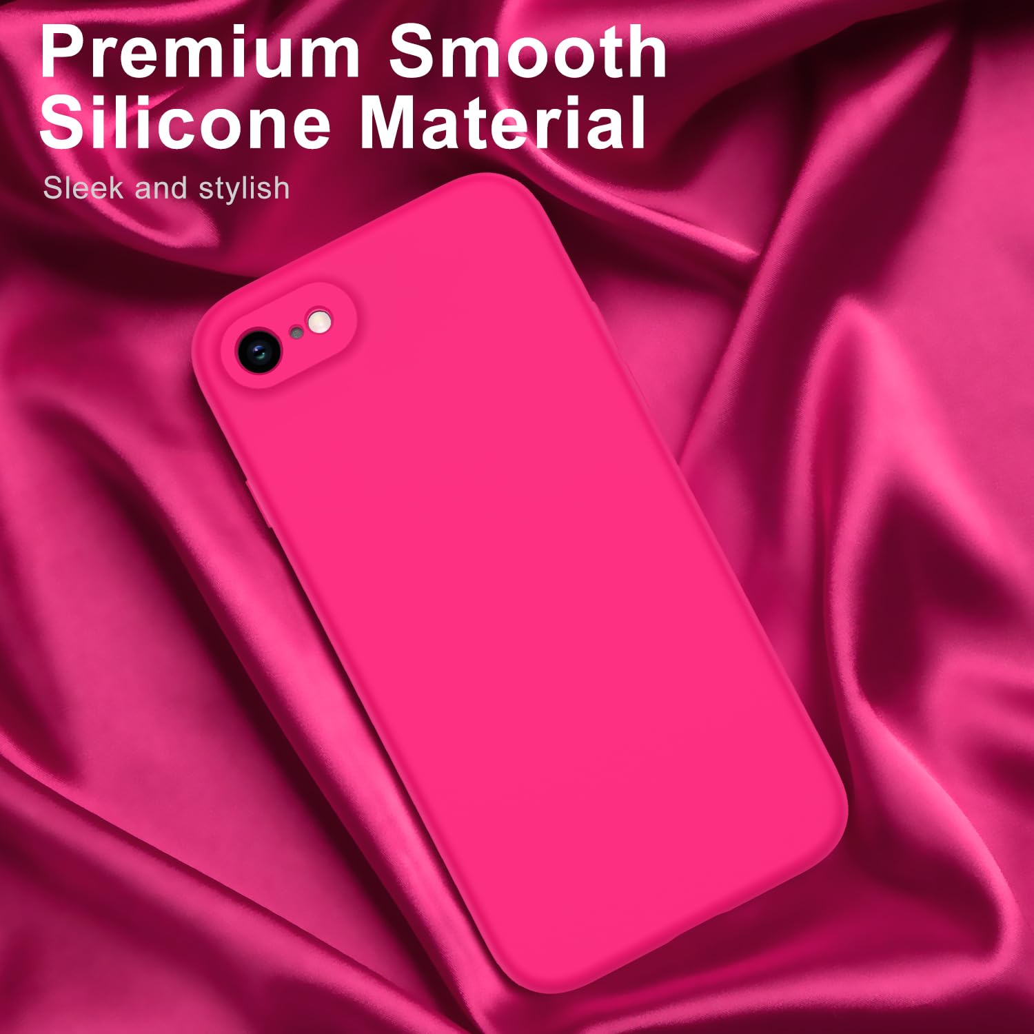 Goodon for iPhone SE 2022 3rd/SE 2020 2nd gen - iPhone 8/7 case with Screen Protector - Camera Protection - Liquid Silicone Shockproof Protective Phone Cover 4.7" for Women and Girls - Hot Pink