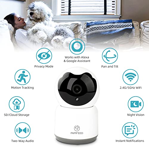PAPIFEED Pet Security Camera ( Night Vision - 5GHz Version ) & 3.5L Automatic Cat Feeder with APP Control ( Black )