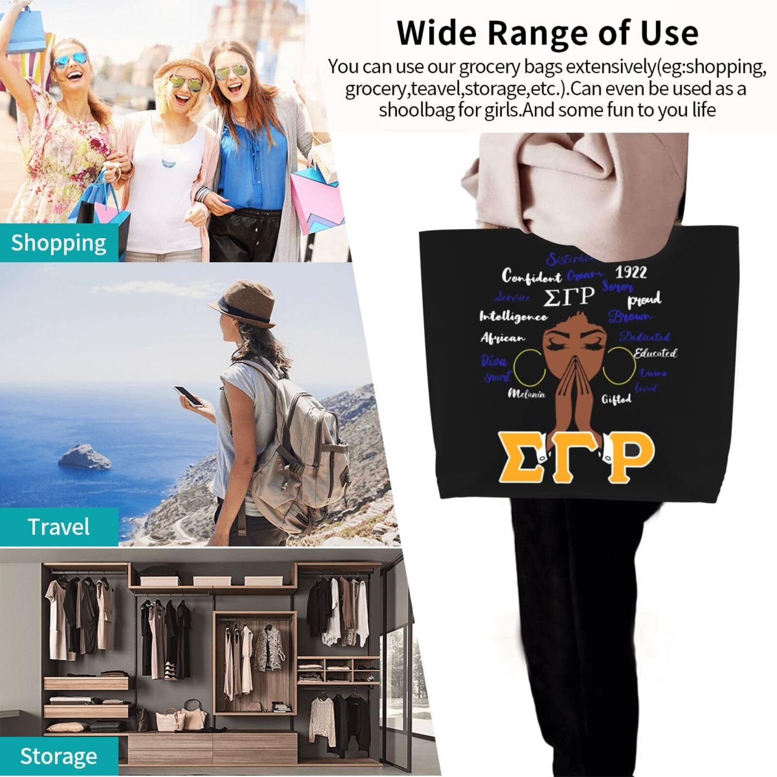 Sigma Gamma Tote Bag Rho sorority paraphernalia Reusable Grocery Tote Bag Waterproof Handbags