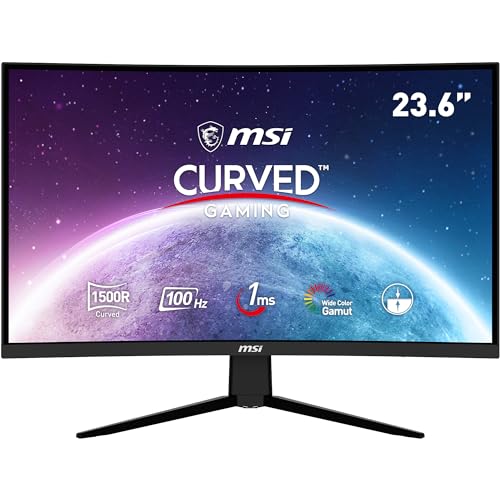 MSI G245CV, 24" Curved Gaming Monitor, 1920 x 1080 (FHD), VA, 1 ms, 100 Hz, FreeSync Premium, HDMI, DP Port, Tilt