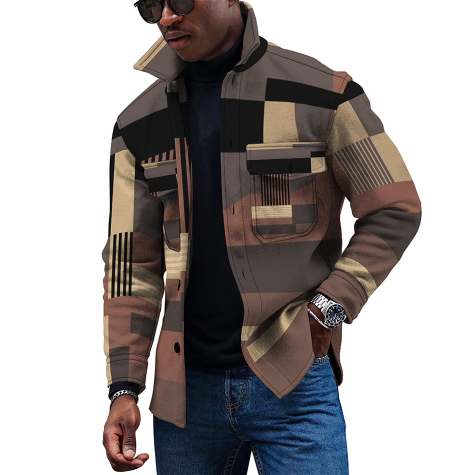 GIANTHONG Jackets for Men Lined Flannel Jacket Men Zip Cardigan Pink Cardigan Christmas Sweatshirt Trench Coat Men Jean Jackets for Men Coat for Men Sweater Weather Black Leather Jacket(Coffee,Small)