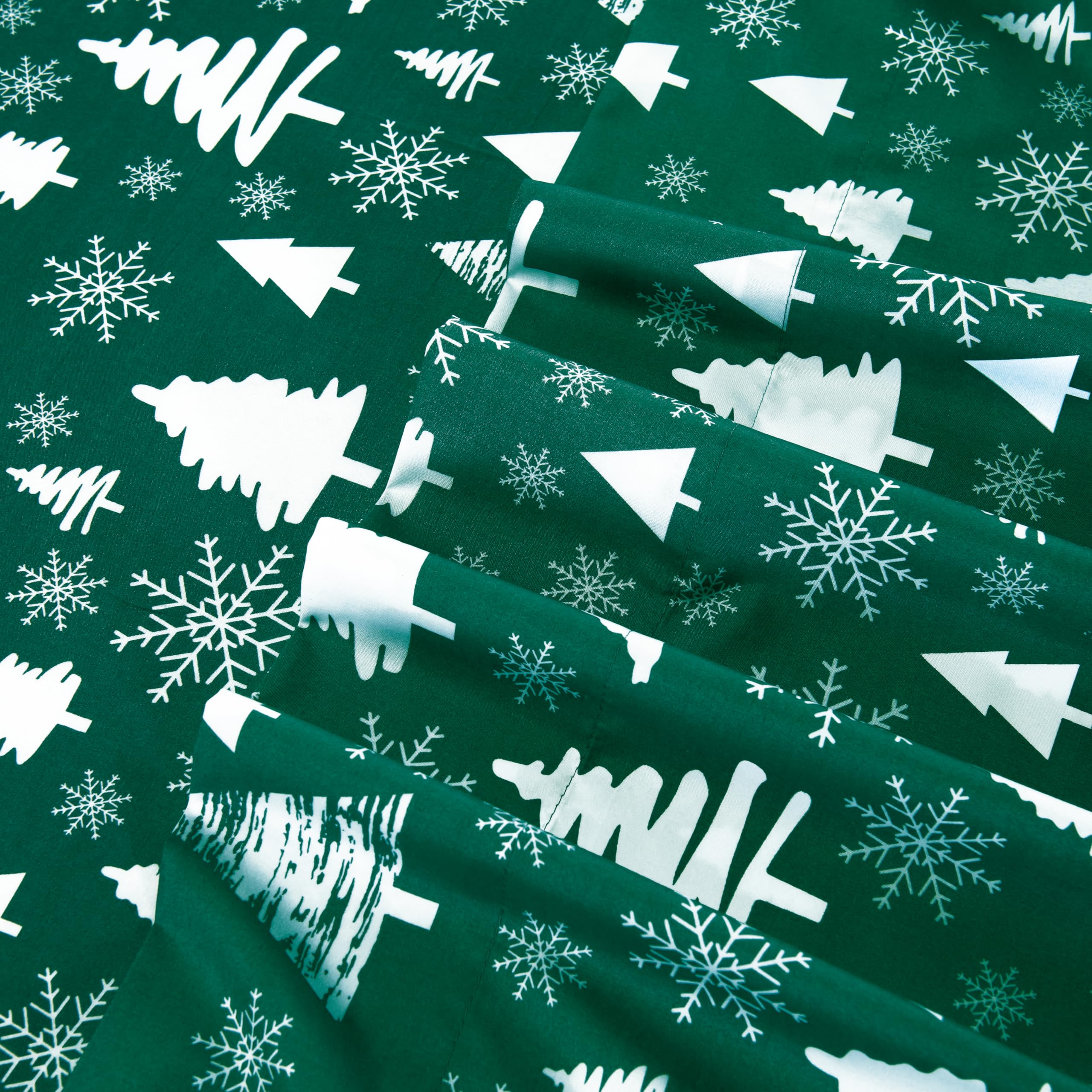 Elegant Comfort Luxury Soft Bed Sheets Holiday Pattern 1500 Premium Hotel Quality Microfiber - Softness Wrinkle and Fade Resistant (4-Piece) Bedding Set, Twin, Hunter Green Christmas Tree