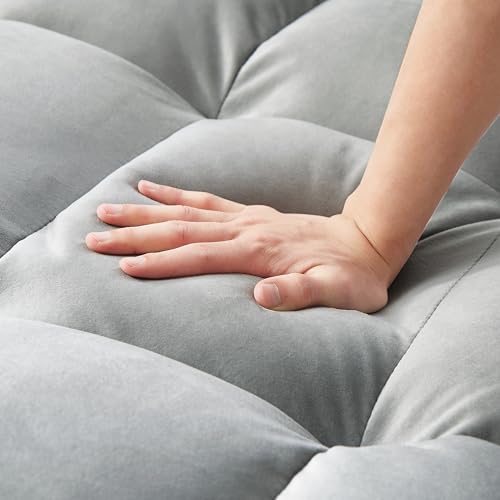 64" Spacious Futon Loveseat Sofa with Pull Out Sleeper Couch Bed, USB Ports and 2 Cupholders, Functional Adjustable Backrest Tufted Upholstered Love Seat Convertible Full Size Sofabed for Living Room