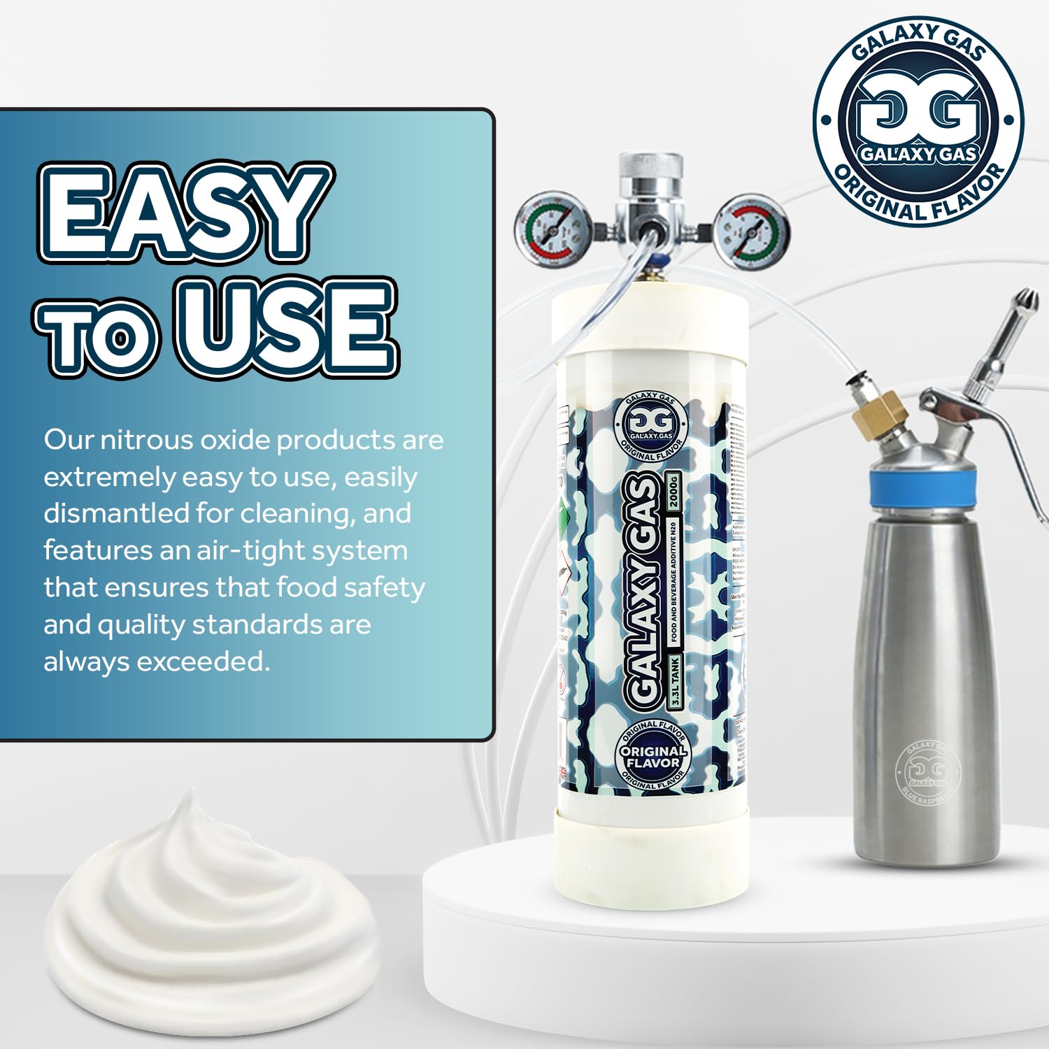 Galaxy Gas Original Flavor, Whipped Cream Dispenser Cartridge Tank, Nitrous Oxide 3.3L 2000 Gram, Whipped CreamTank, N2O tank Tank, 1 Cylinder