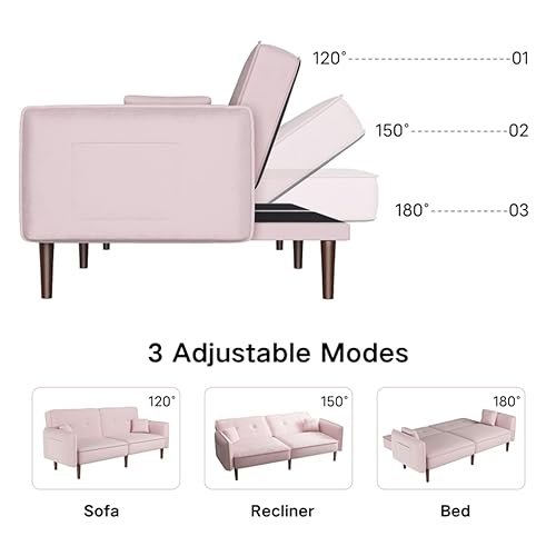 ZSEDP Velvet Sofa Couch Bed with Armrests and 2 Pillows for Living Room and Bedroom