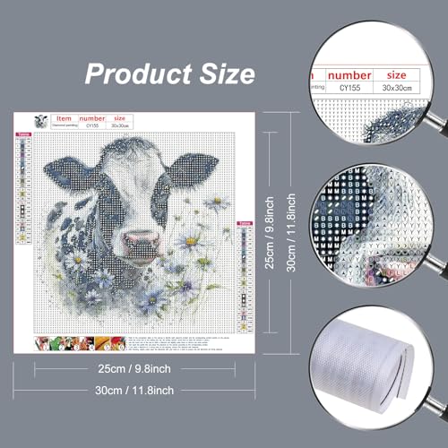 Stalente Diamond Painting Kits for Adults, Daisy 5D DIY Diamond Art Kits for Beginners Round Full Drill Diamond Painting for Home Wall Decoration Gift 12×12inch, Cow