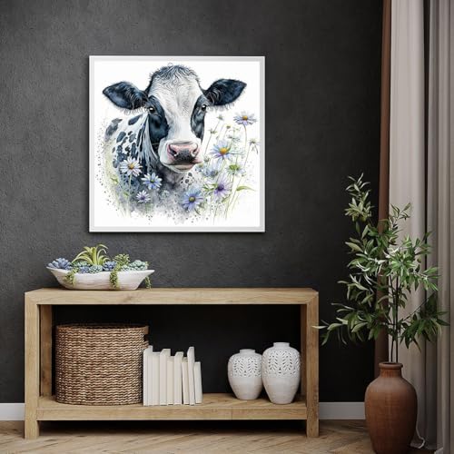 Stalente Diamond Painting Kits for Adults, Daisy 5D DIY Diamond Art Kits for Beginners Round Full Drill Diamond Painting for Home Wall Decoration Gift 12×12inch, Cow