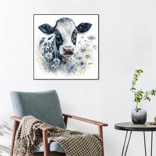 Stalente Diamond Painting Kits for Adults, Daisy 5D DIY Diamond Art Kits for Beginners Round Full Drill Diamond Painting for Home Wall Decoration Gift 12×12inch, Cow