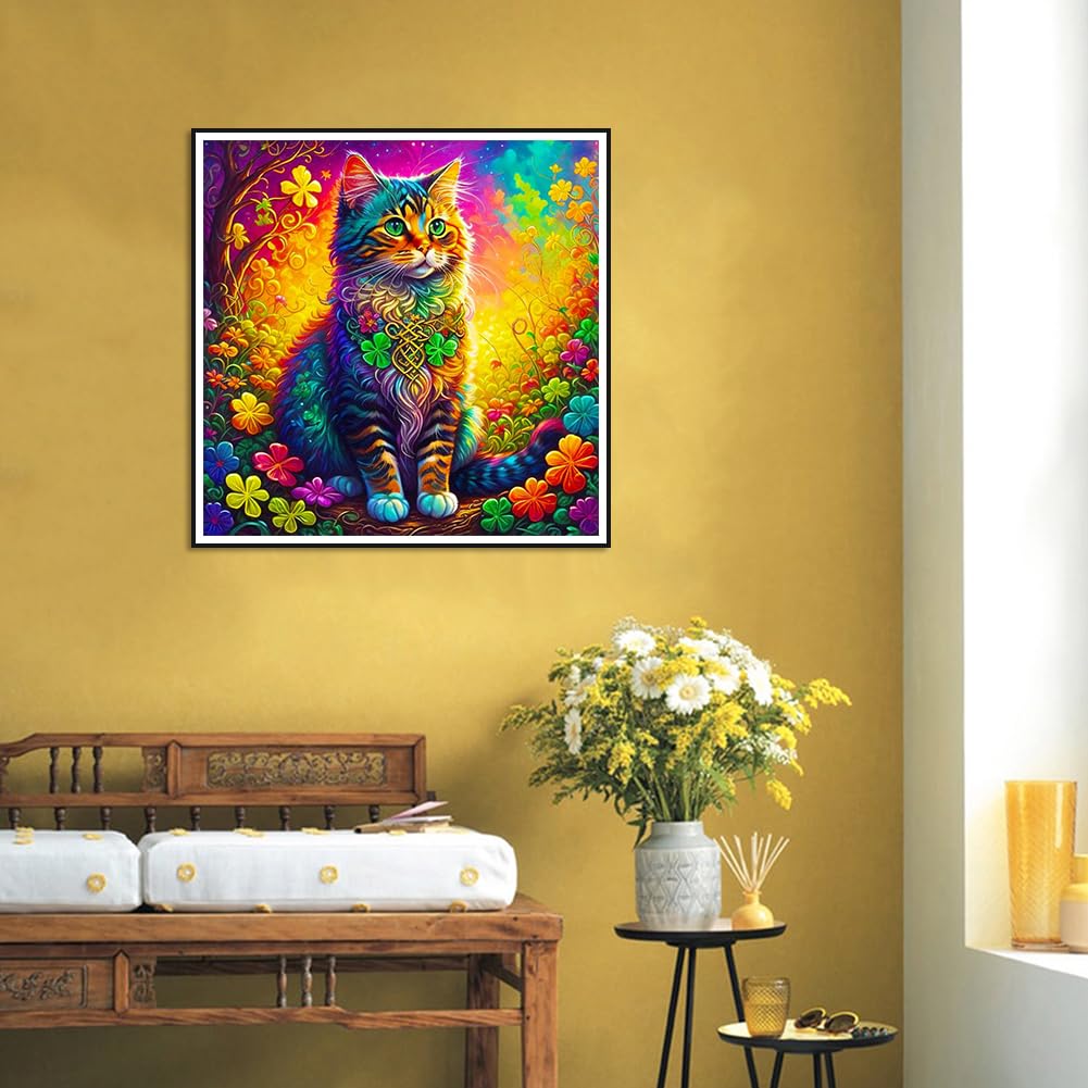 Stalente Diamond Painting Kits for Adults, 5D DIY Diamond Art Kits for Beginners Round Full Drill Diamond Painting for Home Wall Decoration Gift 12×12inch, Cat