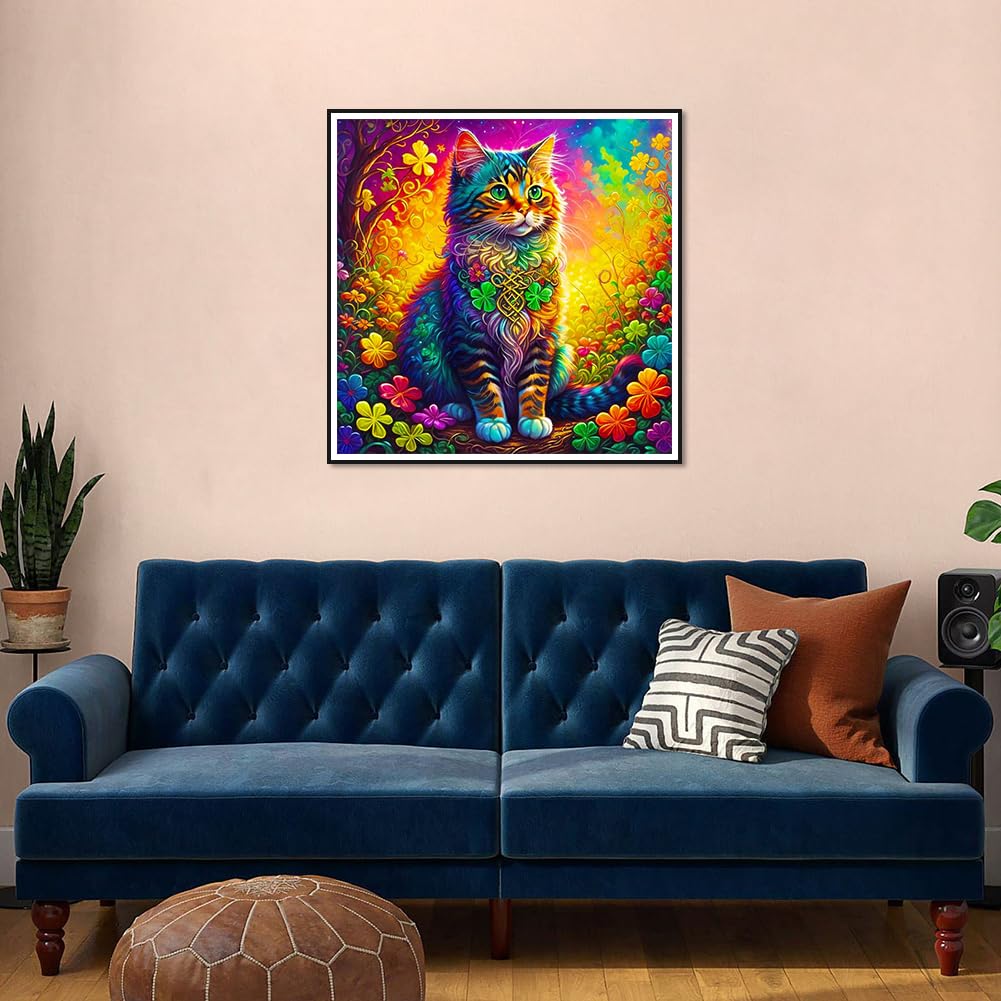 Stalente Diamond Painting Kits for Adults, 5D DIY Diamond Art Kits for Beginners Round Full Drill Diamond Painting for Home Wall Decoration Gift 12×12inch, Cat