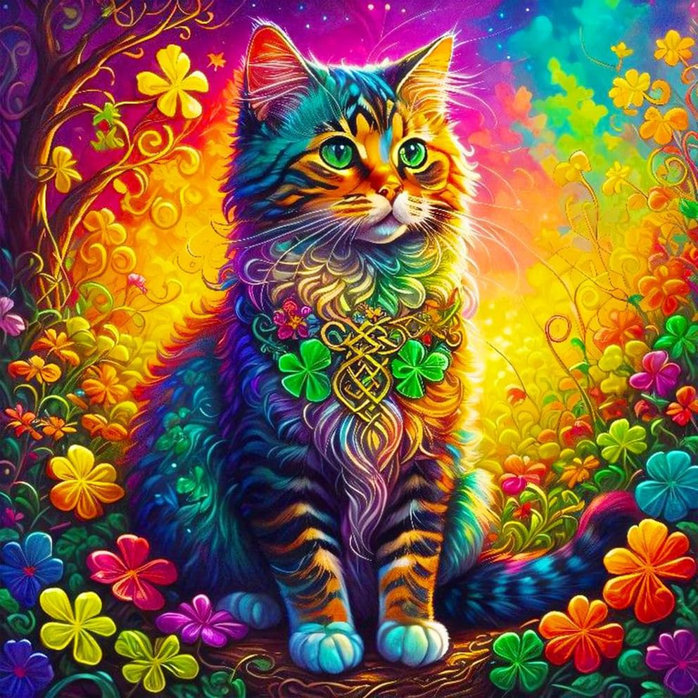 Stalente Diamond Painting Kits for Adults, 5D DIY Diamond Art Kits for Beginners Round Full Drill Diamond Painting for Home Wall Decoration Gift 12×12inch, Cat