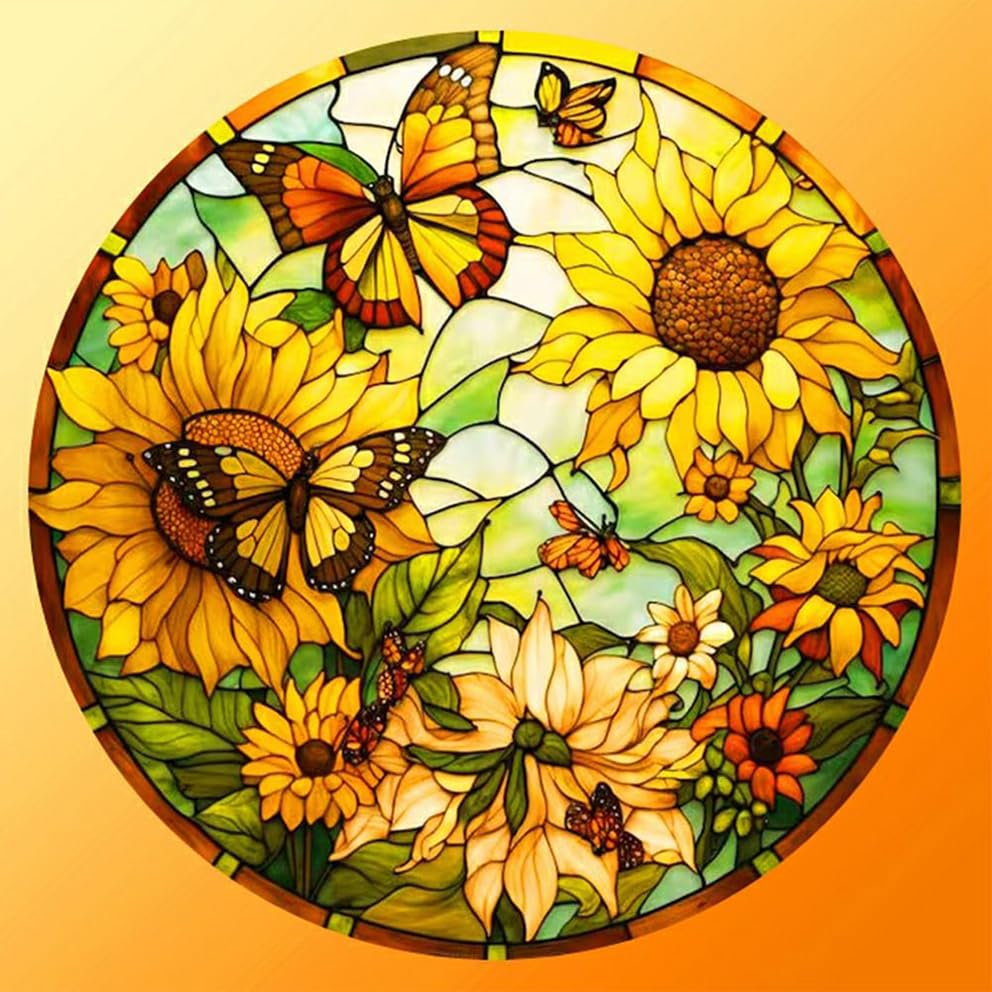 Stalente Diamond Painting Kits for Adults, 5D DIY Diamond Art Kits for Beginners Round Full Drill Diamond Painting for Home Wall Decoration Gift 12×12inch, Sunflower Butterfly