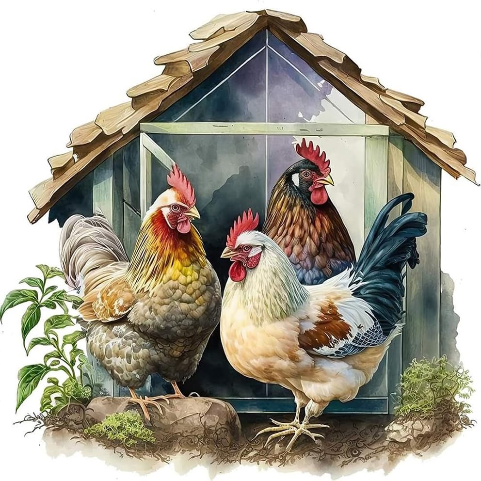 Stalente Diamond Painting Kits for Adults, Rooster 5D DIY Diamond Art Kits for Beginners Round Full Drill Diamond Painting for Home Wall Decoration Gift 12×12inch, Chicken
