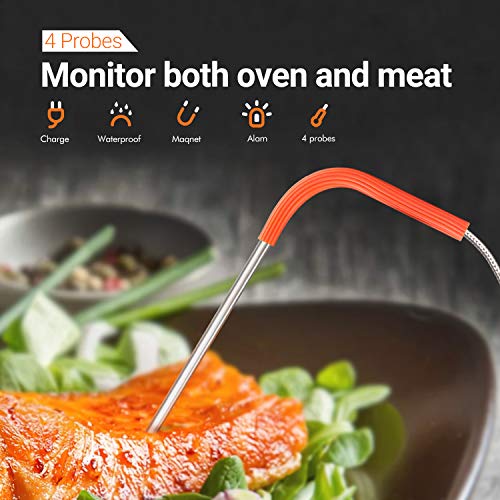 Inkbird WiFi Meat Thermometer, Wireless Grill BBQ Thermometer with Calibration, 4 Colored Probes, LCD Screen, Remote Monitor Digital Cooking Food Oven Thermometer