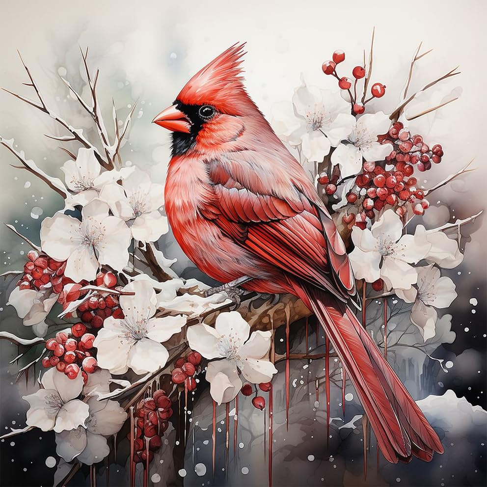 Stalente Diamond Painting Kits for Adults, Cardinal 5D DIY Diamond Art Kits for Beginners Round Full Drill Diamond Painting for Home Wall Decoration Gift 12×12inch, Birds