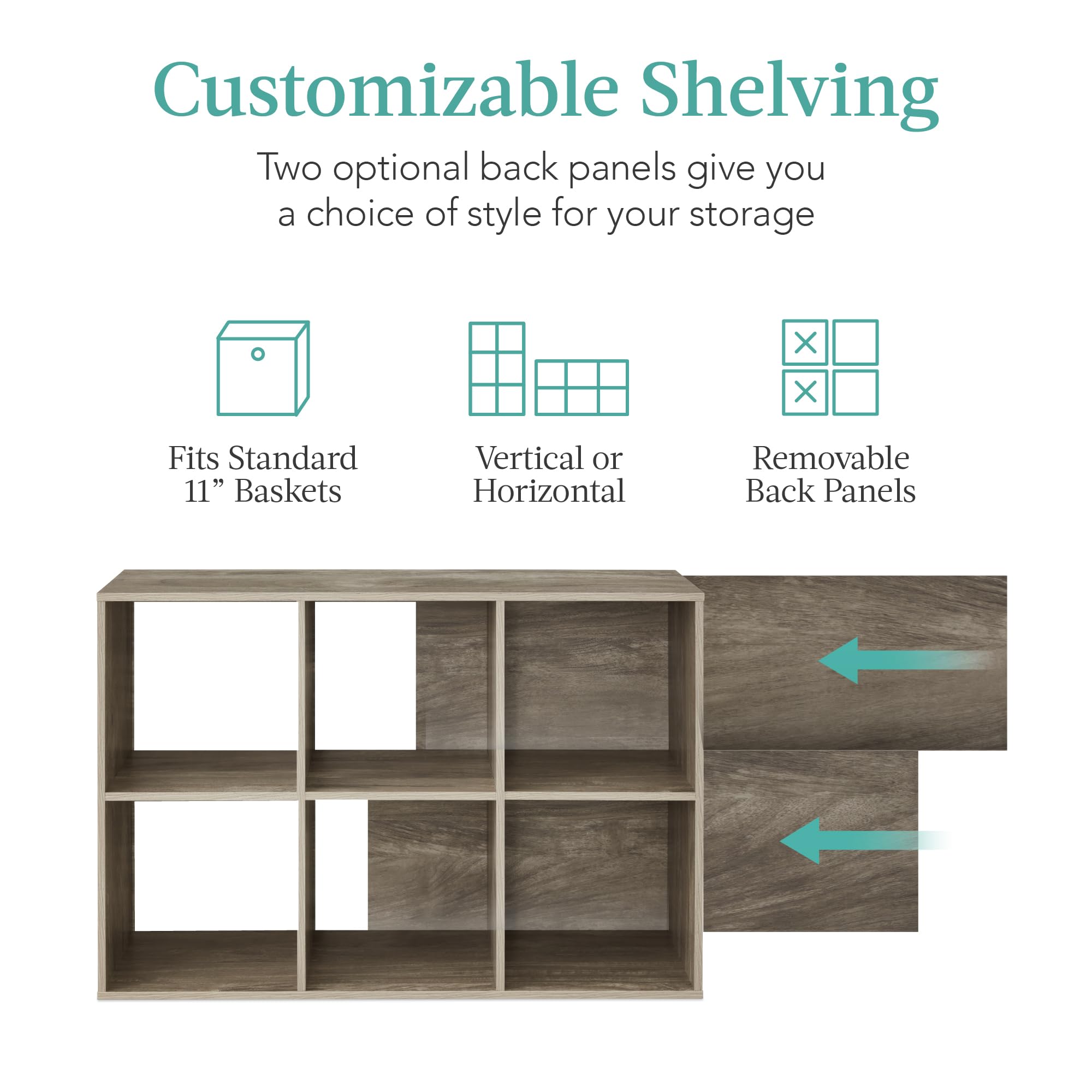 Best Choice Products 6-Cube Storage Organizer, 11in Shelf Opening, Bookcase, Display Shelf, Customizable w/ 3 Removable Back Panels β Greige