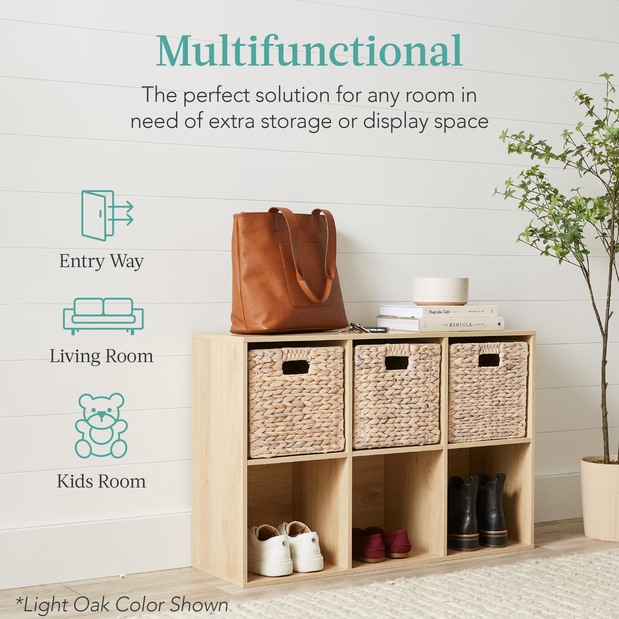 Best Choice Products 6-Cube Storage Organizer, 11in Shelf Opening, Bookcase, Display Shelf, Customizable w/ 3 Removable Back Panels β Greige