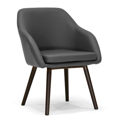 Glamour Home Set of 2 Adaya Grey Faux Leather Arm Chair with Beech Legs