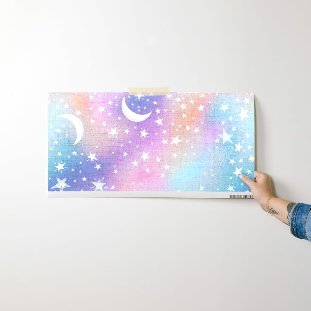 Peel & Stick Wallpaper Swatch - Celestial Rainbow Boho Nursery Ombre Pastel Stars Moon Clouds Night Sky Multicolor Custom Removable Wallpaper by Spoonflower