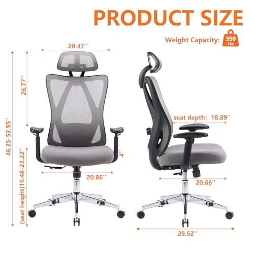 Office Chair, Desk Chair Ergonomic Office Chair - High Back Desk Chair, Computer Mesh Chair with Lumbar Support, Adjustable Headrest & 2D Armrest, Tilt Function Swivel Executive Chair for Office