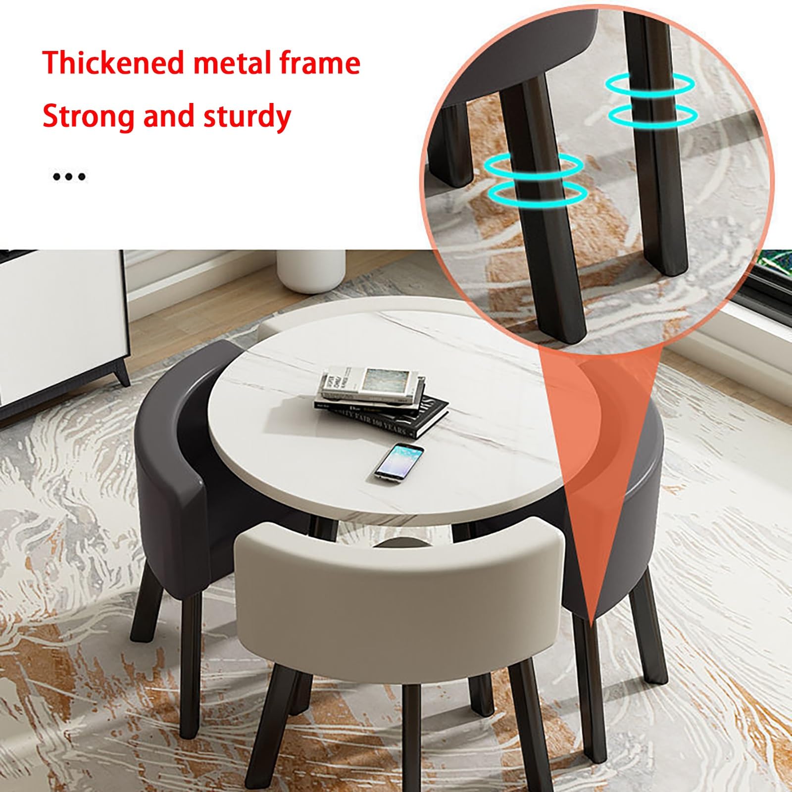 Dining Table Set Table Imitation Marble Top Dining Room Table Set for Small Spaces, Kitchen Table and Chairs for 4, Dining Set w/ 4 Chairs, Padded Seats & Backrests, Wooden Frame ( Color : Gray round